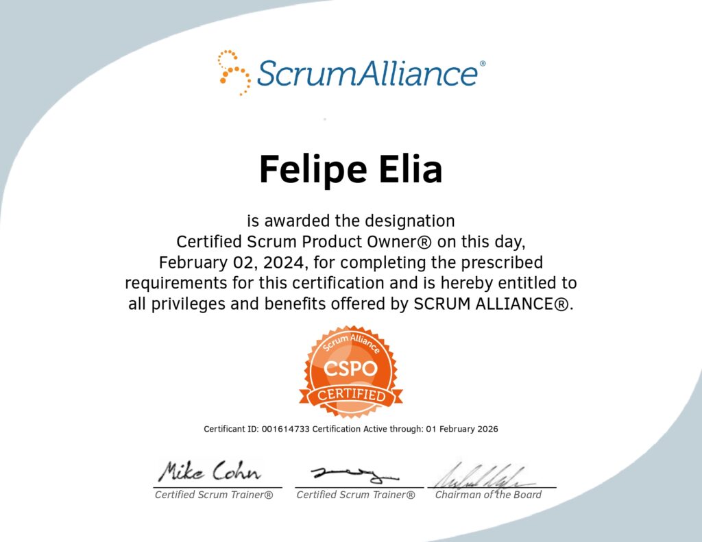 Scrum: ScrumMaster and Product Owner - Courses and Certification | Felipe Elia